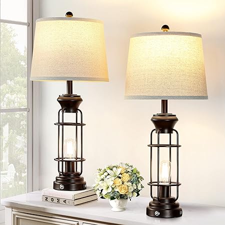 29.3" Farmhouse Lamps for Bedrooms Set of 2, Tall Table Lamps for ...