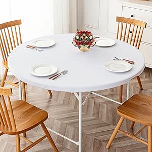 Amazon.com: Jieqier White Fitted Table Cover for Round Tables, 2 Pack ...