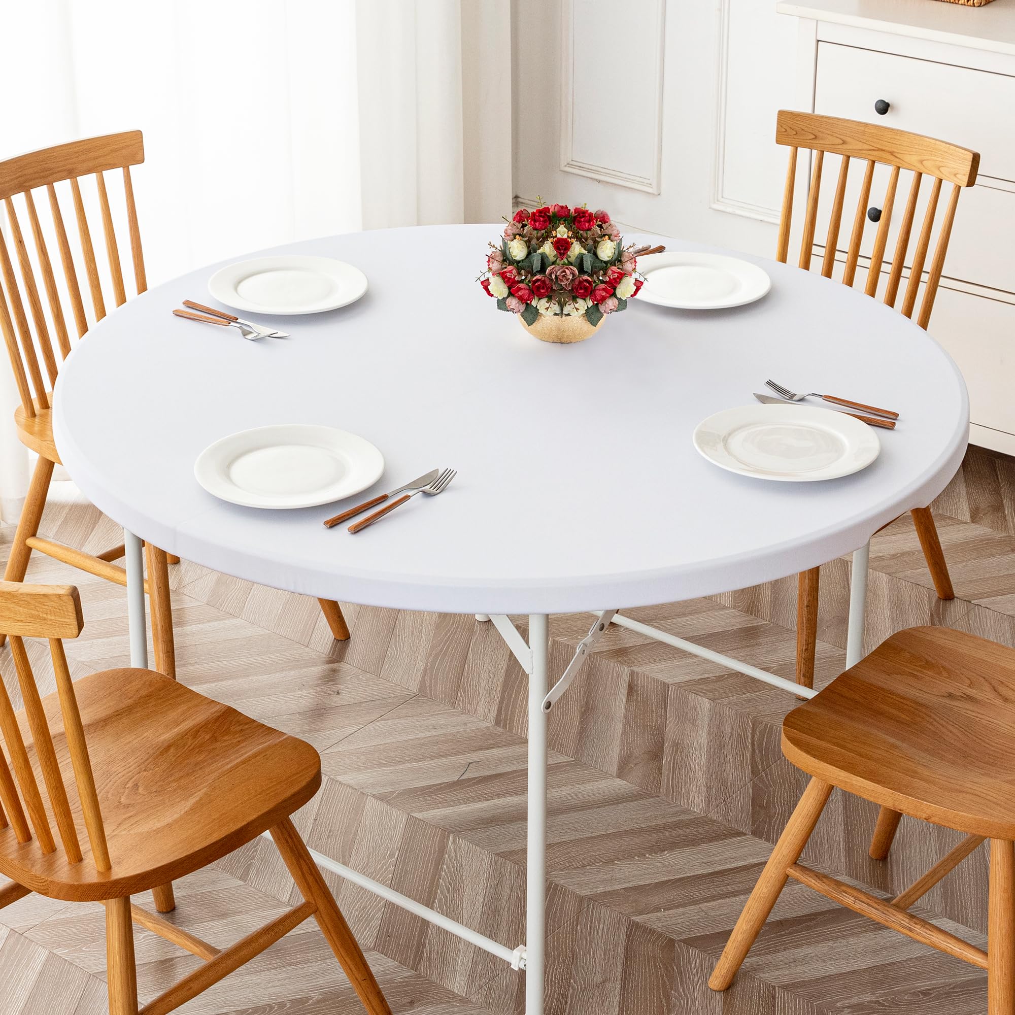 Amazon.com: Jieqier White Fitted Table Cover for Round Tables, 2 Pack ...