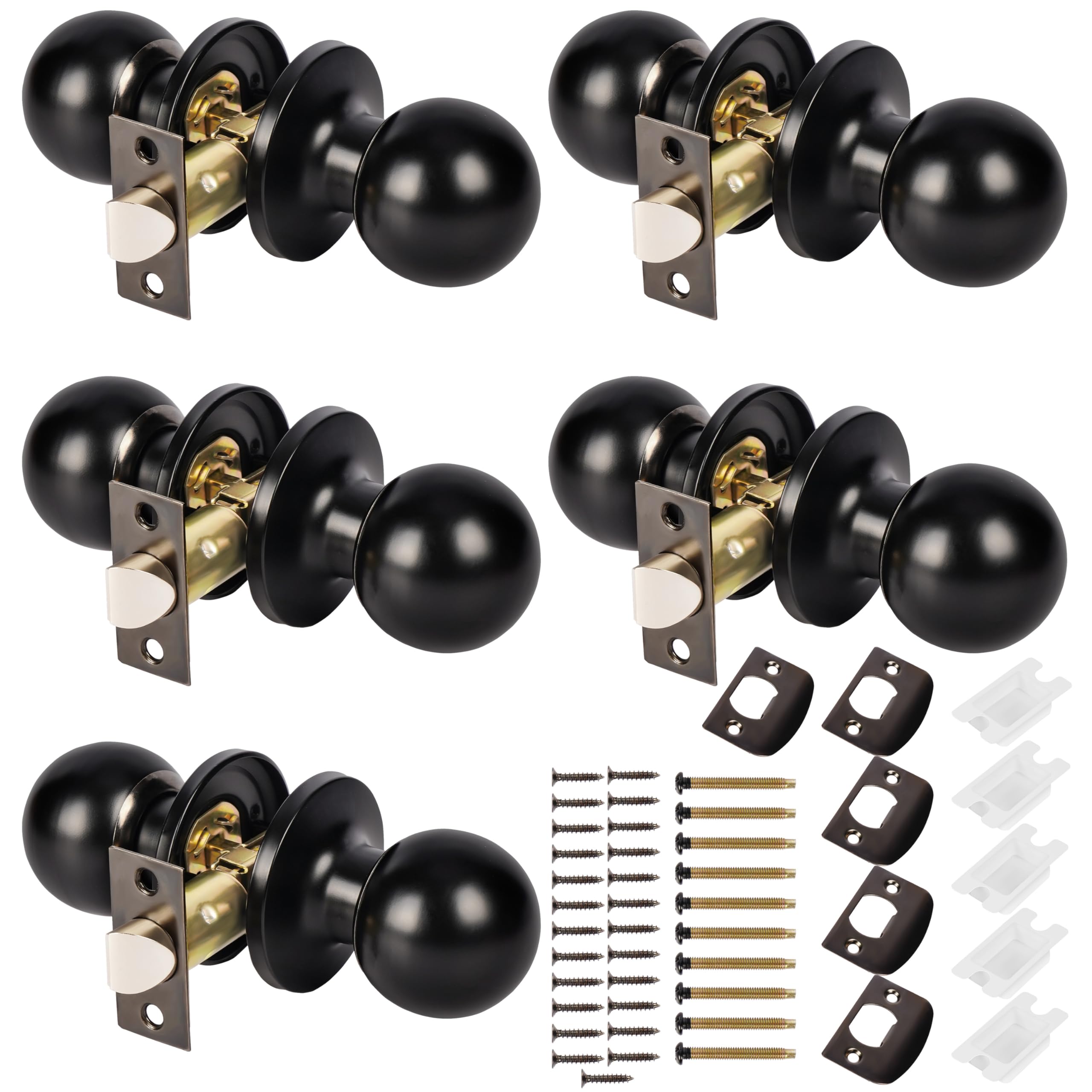 Belle Vous 5 Pack of Round Matte Black Keyless Door Locks - Interior ...