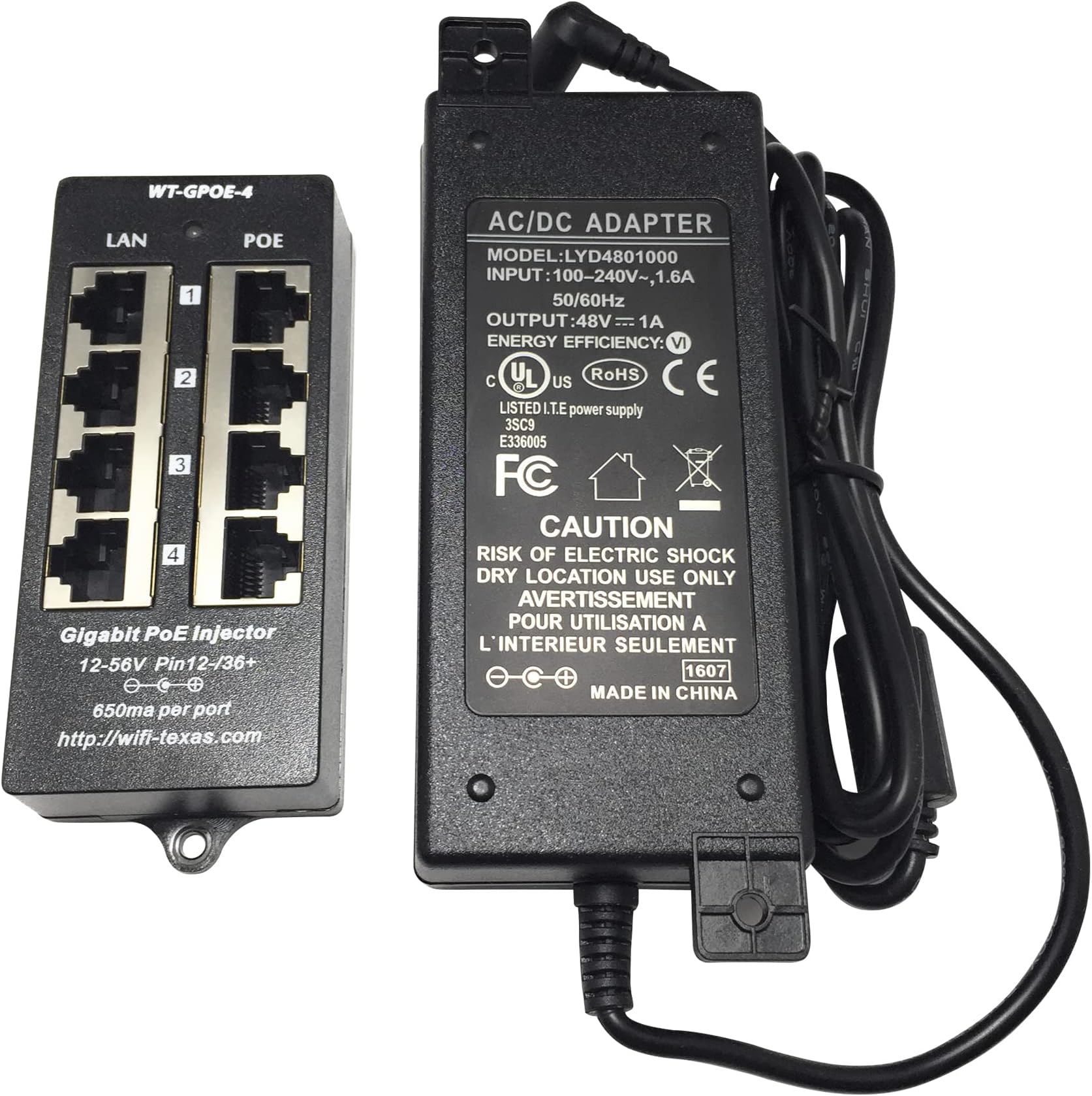 Amazon.com: PoE Texas 4 Port PoE Injector - Gigabit Passive Power Over ...