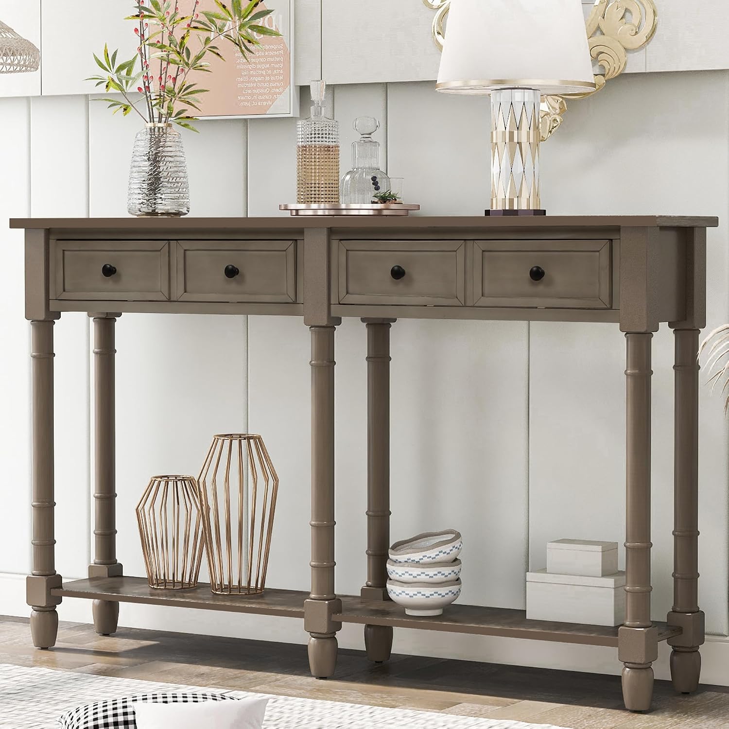 Amazon.com: Narrow Console Table with Storage Drawers and Shelf, 58 ...