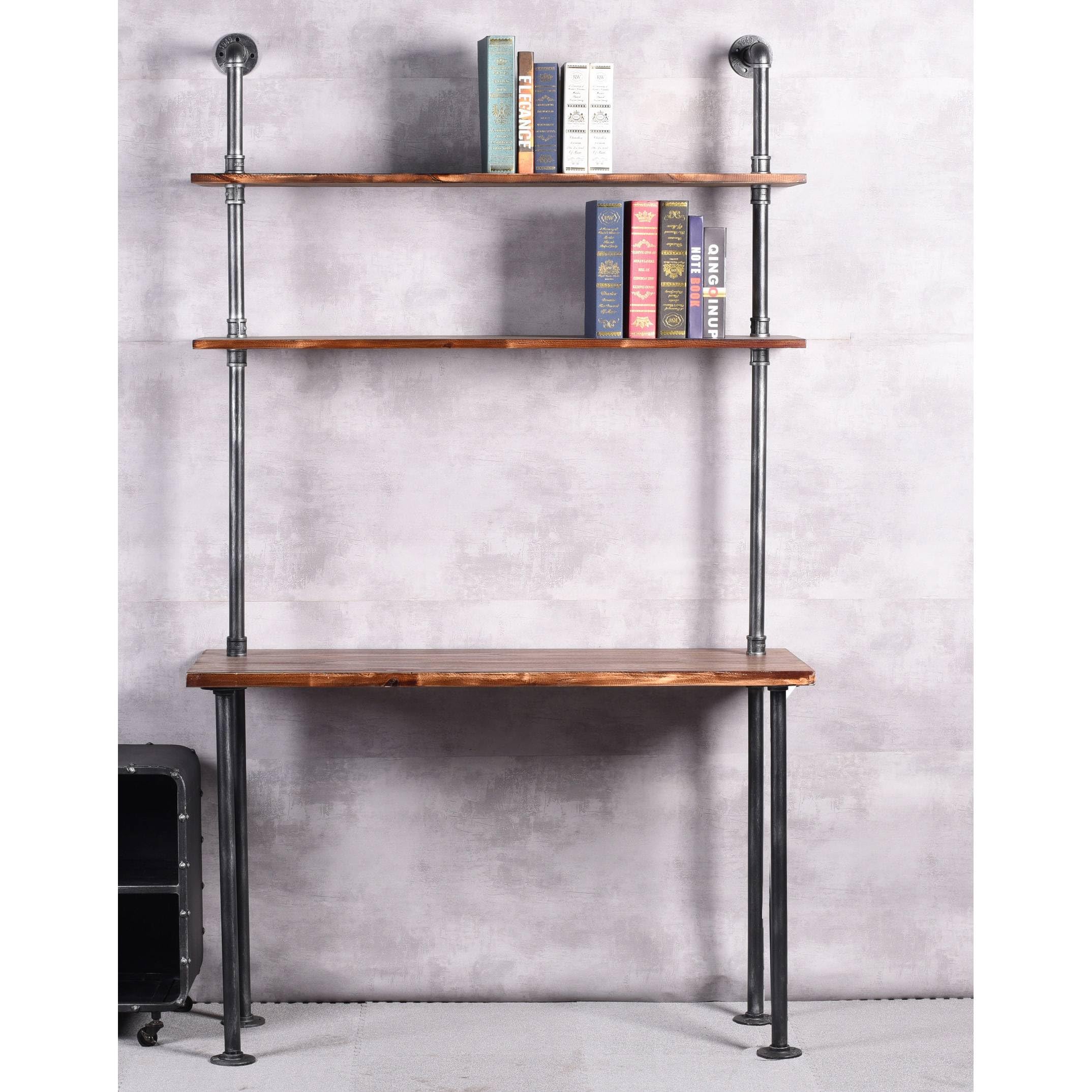 Amazon.com: LOKKHAN 79-inch Industrial Laptop Desk Solid Wood Computer ...