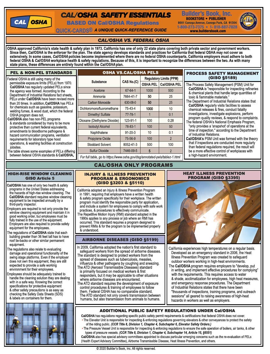 CAL/OSHA Safety Essentials Quick-Card Based on Cal/OSHA Regulations ...