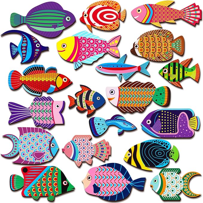 Amazon.com: Geelin 20 Pcs Wooden Fish Wall Decor Hanging School of Fish ...