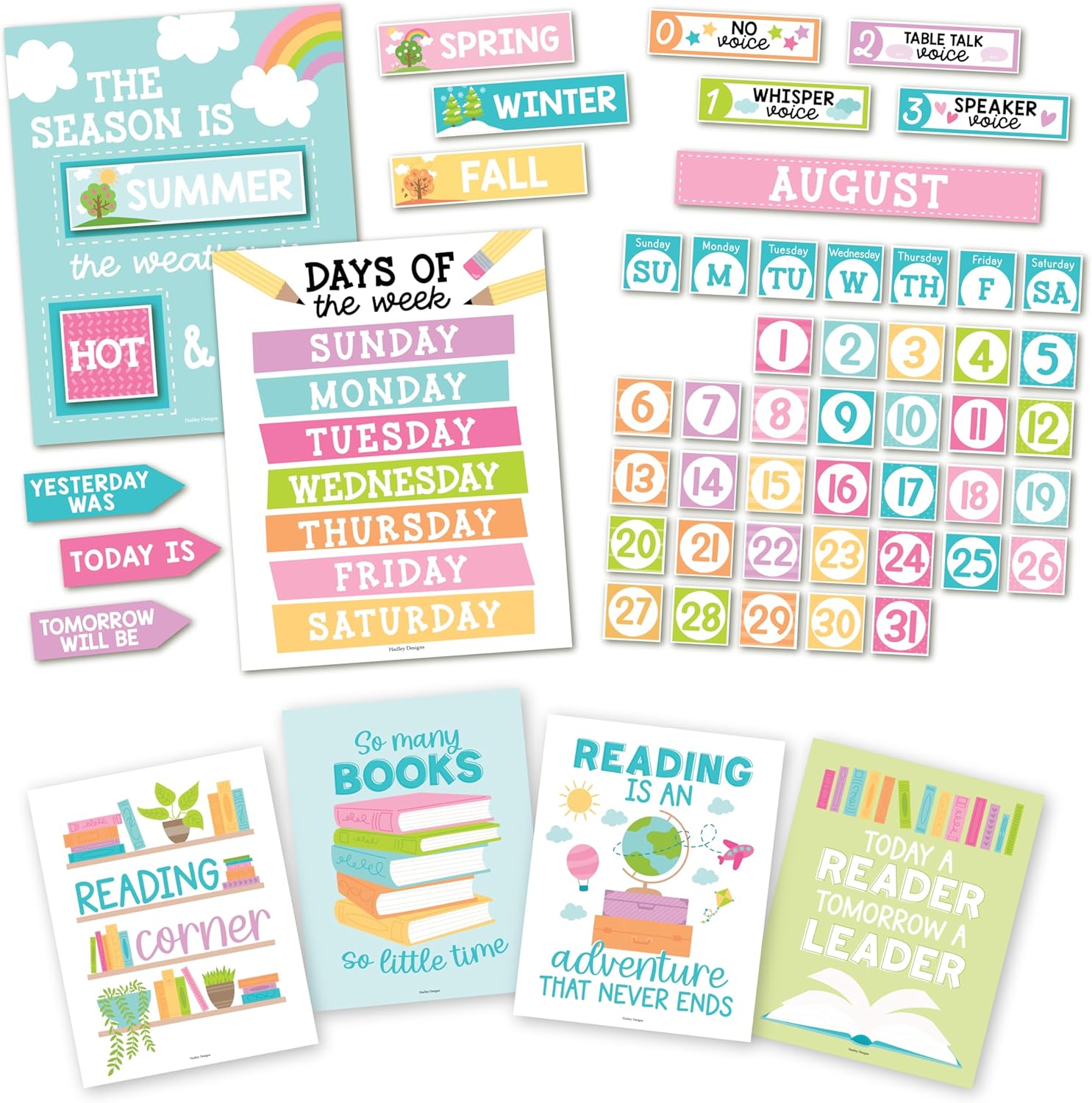 Amazon.com : Hadley Designs 1 Colorful Pastel Calendar Set Bulletin ...