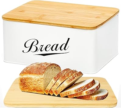 Amazon.com: RoyalHouse Modern Metal Bread Box with Bamboo Cutting Board ...