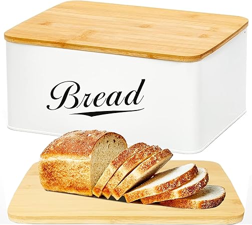 Amazon.com: RoyalHouse Modern Metal Bread Box with Bamboo Cutting Board ...