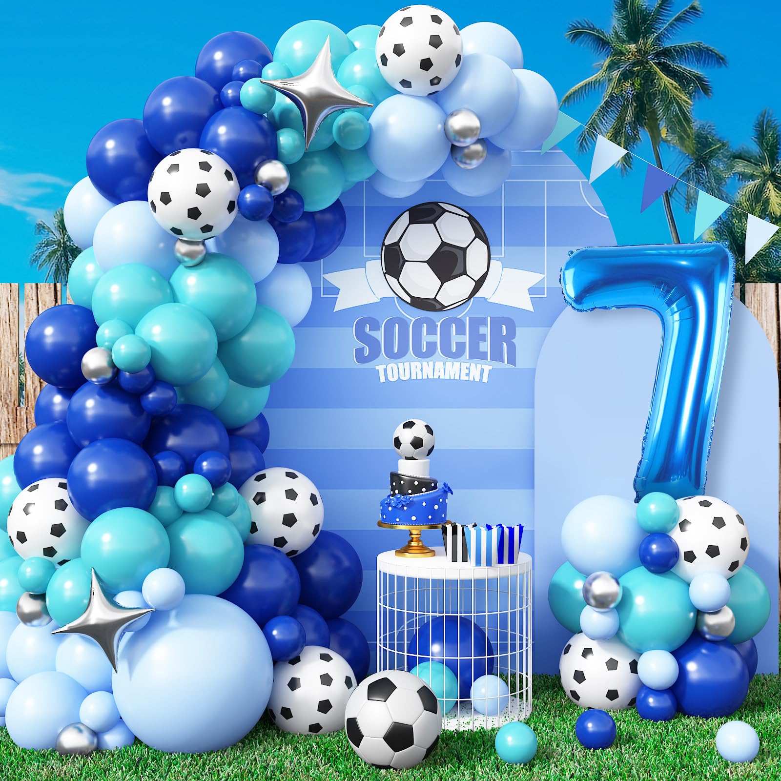 Amazon.com: Soccer 7th Birthday Decorations for Boys, Royal Blue Teal ...