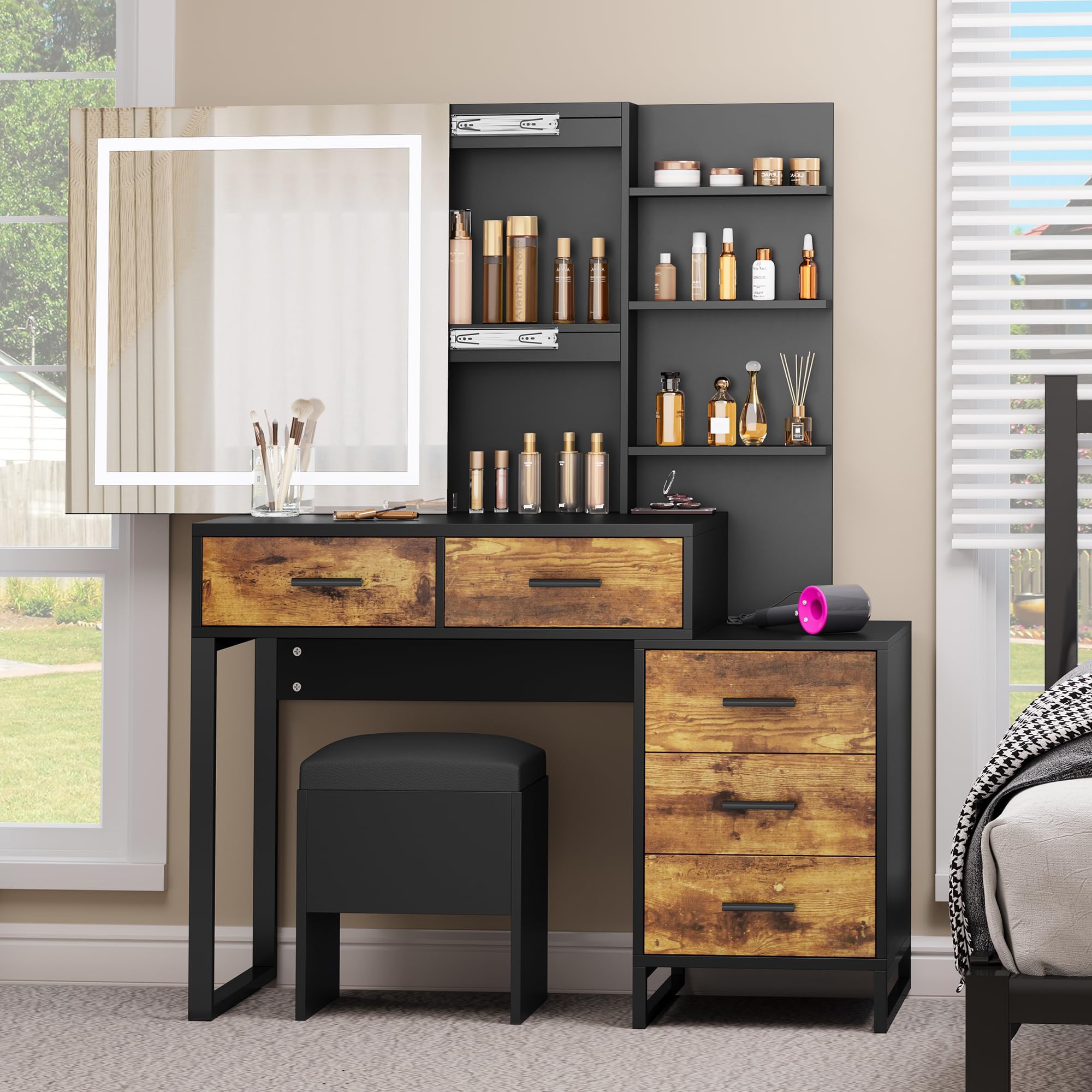 Amazon.com: DWVO Makeup Vanity with Sliding Lighted Mirror and Power ...