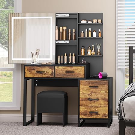 Amazon.com: JBLCC Large Vanity Desk with Mirror and Lights, Vanity ...