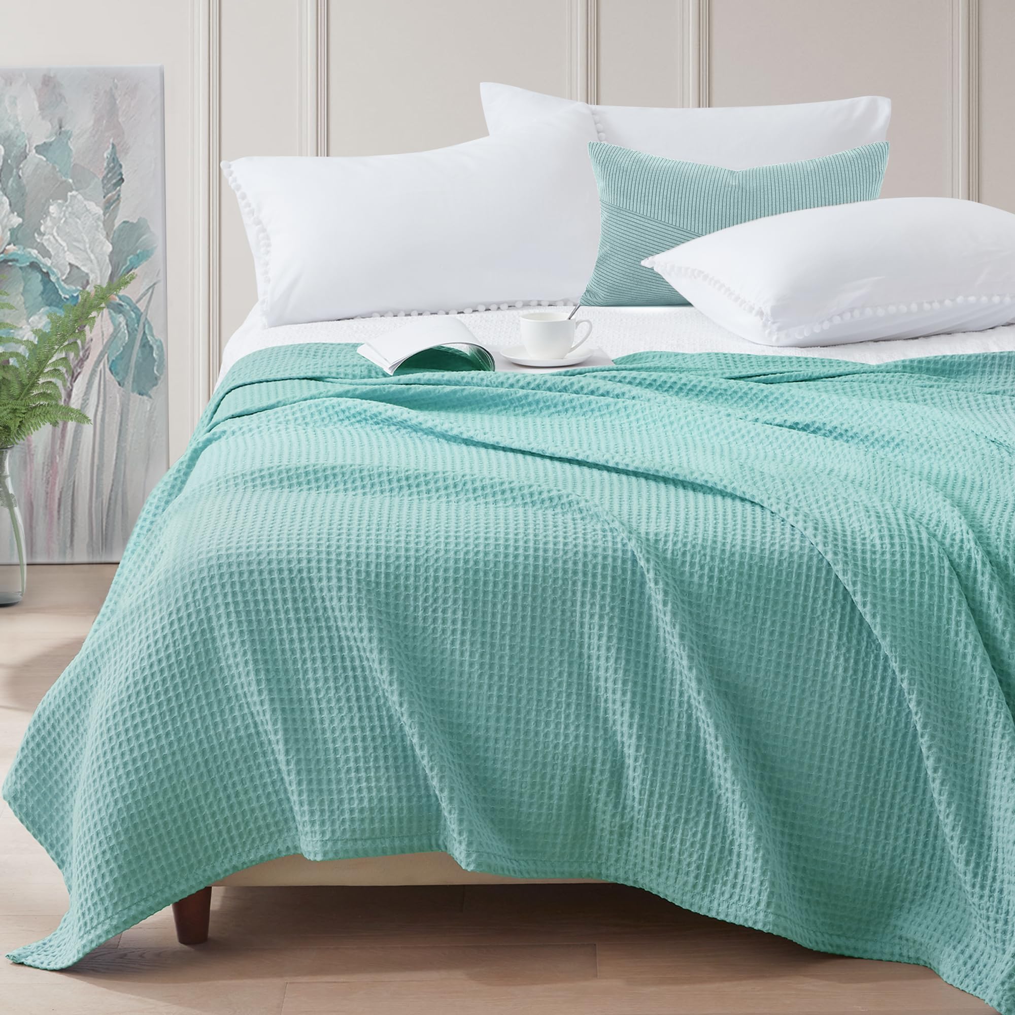 Amazon.com: Bedsure Bundle of 1 Muslin Blanket 66x90 & 1 Cotton Waffle ...