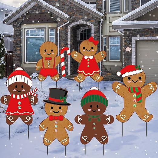 Amazon.com : Silkfly 6 Pack Christmas Gingerbread Man Yard Signs Decor ...