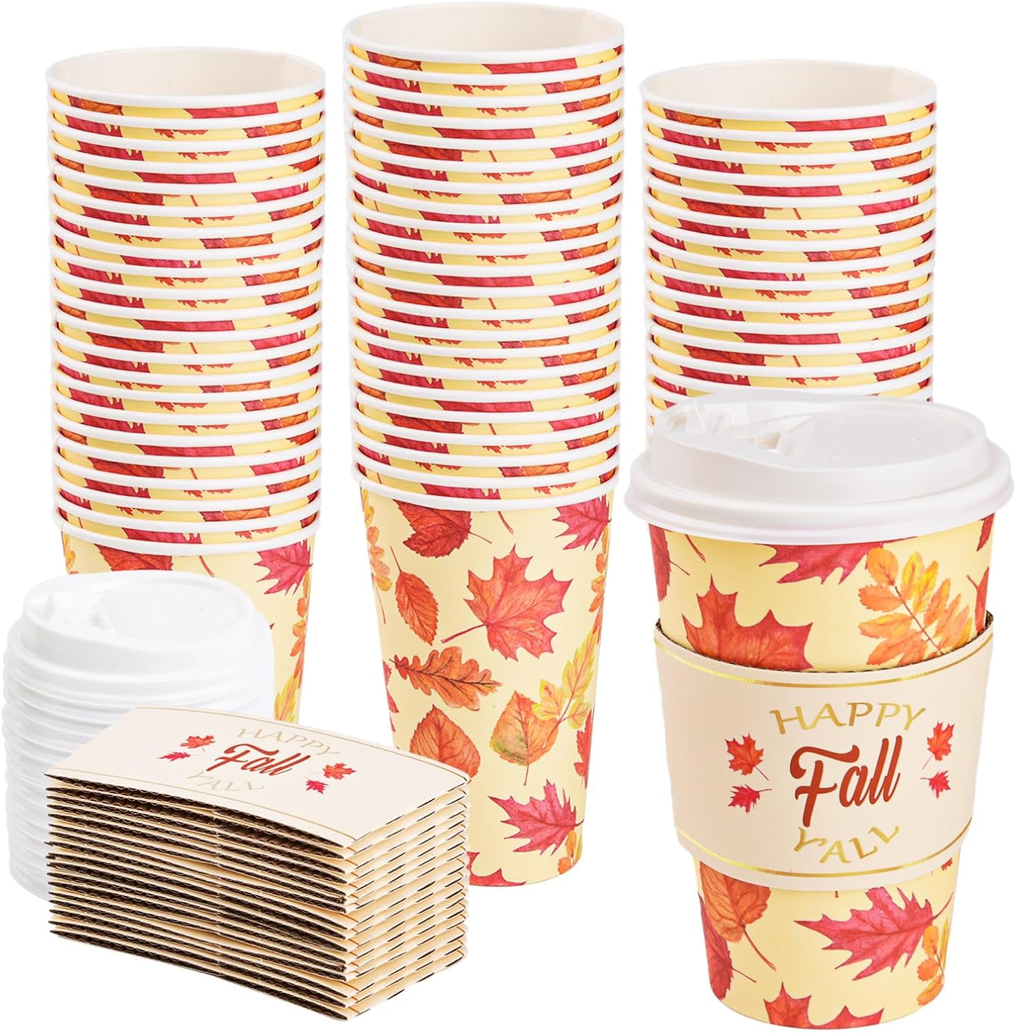 Amazon.com: 48 Pack 16 oz Fall Disposable Coffee Cups with Lids and ...