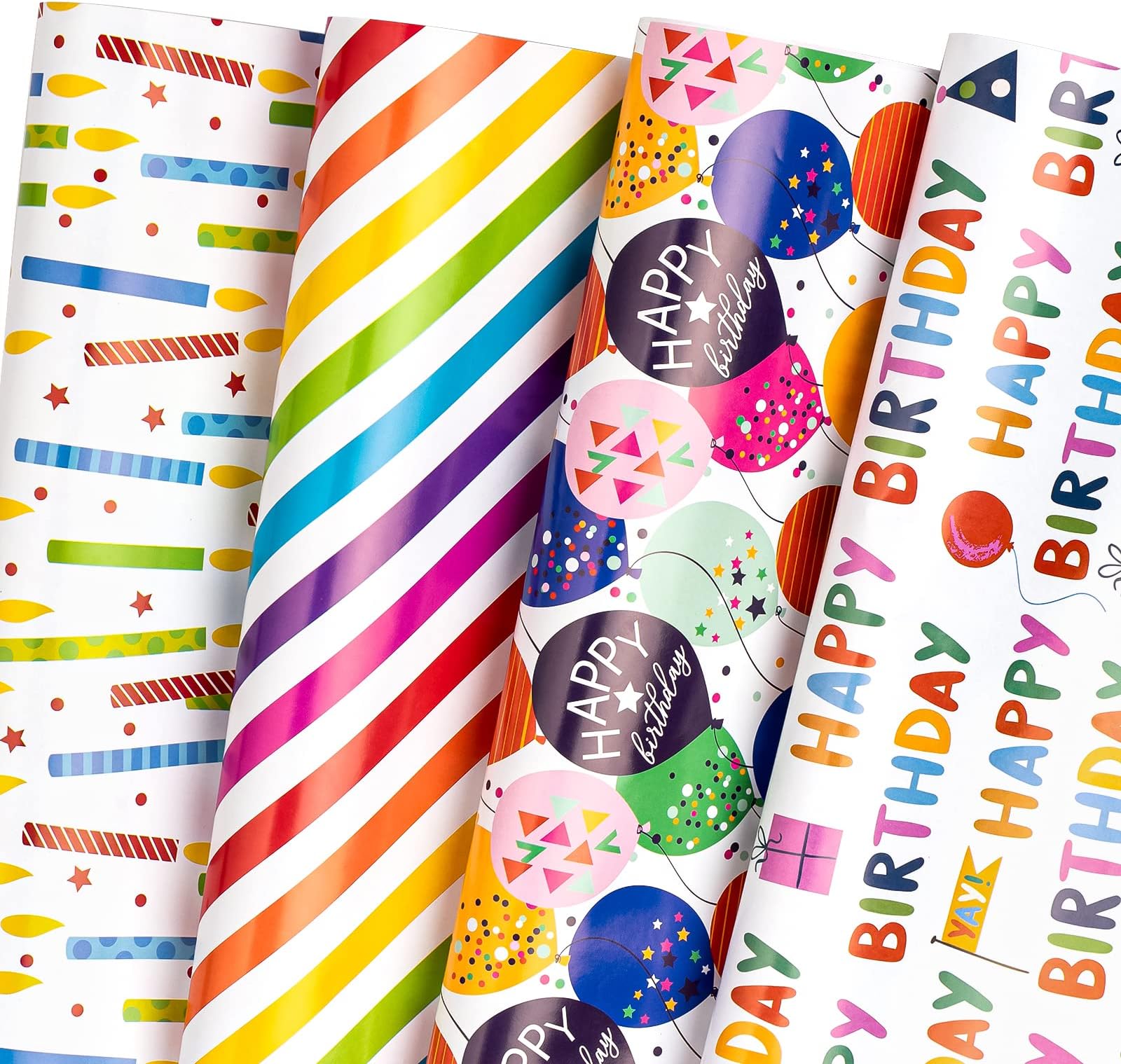Amazon.com: Hallmark Colorful Wrapping Paper Bundle with Cutlines on ...