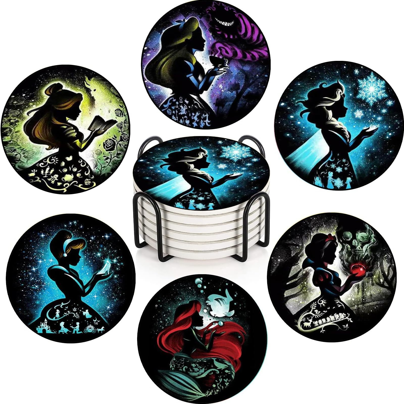 Amazon.com | Disney The Little Mermaid 4 Piece Ceramic Coaster Set ...