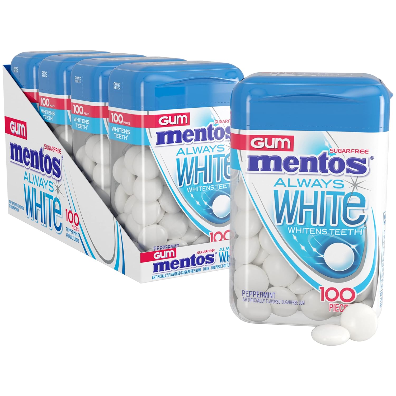 Amazon.com: Mentos Always White Peppermint Sugar Free Chewing Gum with ...