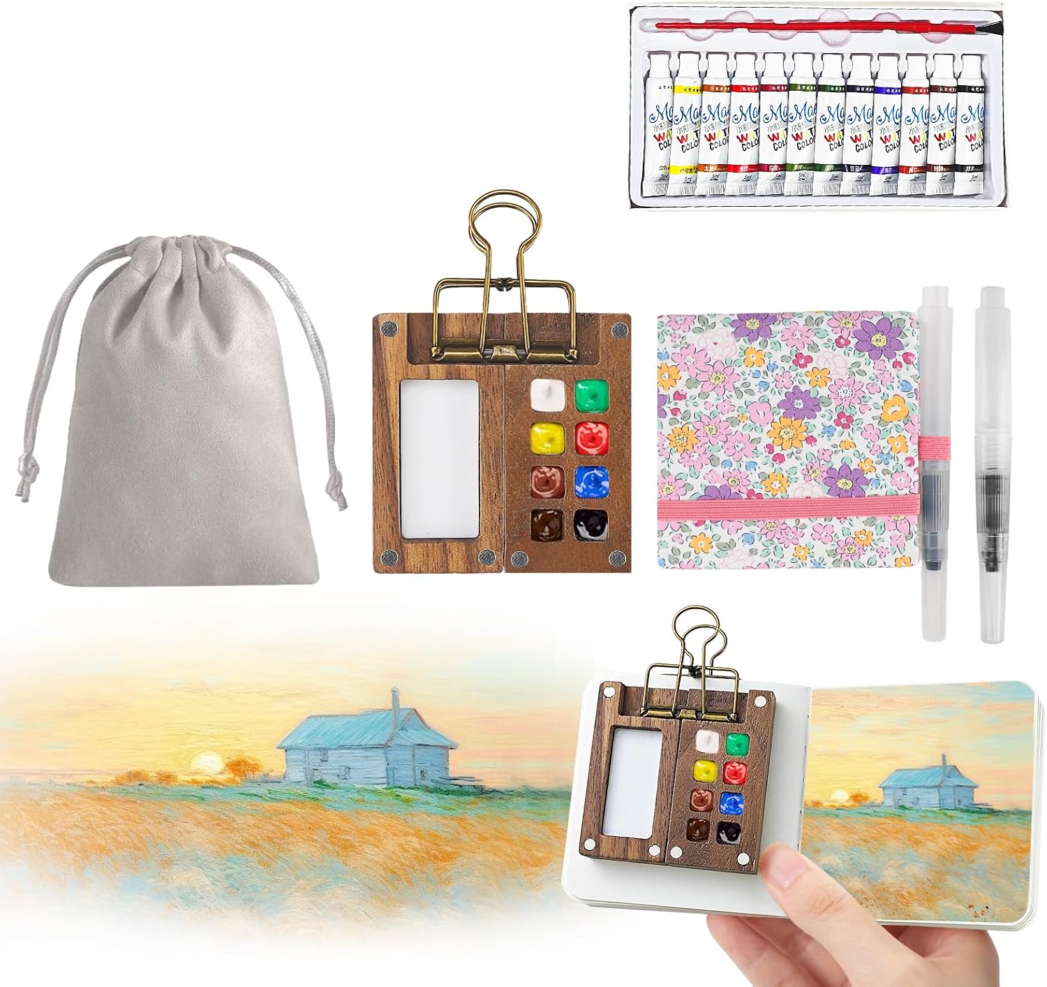 7Pcs Portable Watercolor Palette - 8 Grids Travel Watercolour Paint Set ...