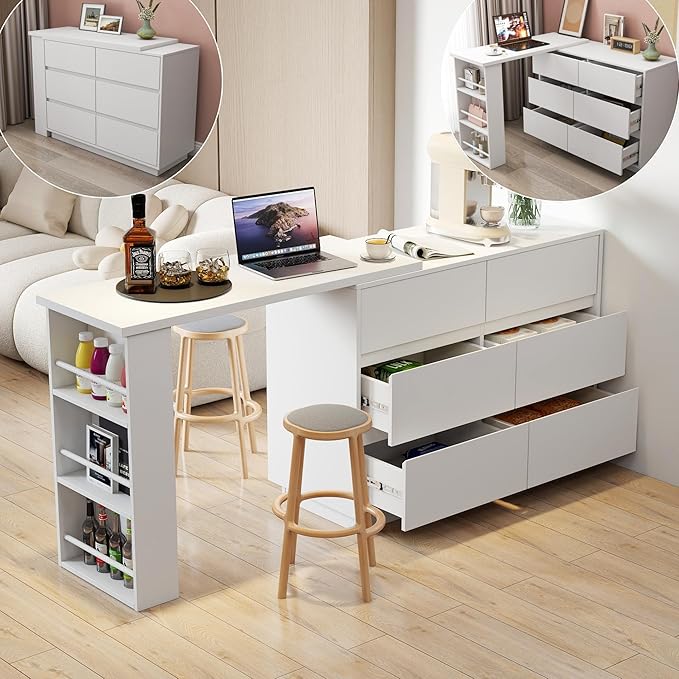Amazon.com: KEIKI L Shaped Home Office Desks with Reversible 6 Drawers ...