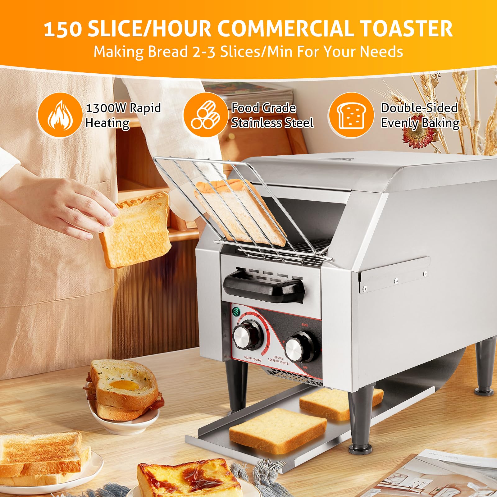 WICHEMI Commercial Toaster 150 Slices/Hour Conveyor Restaurant Toaster ...