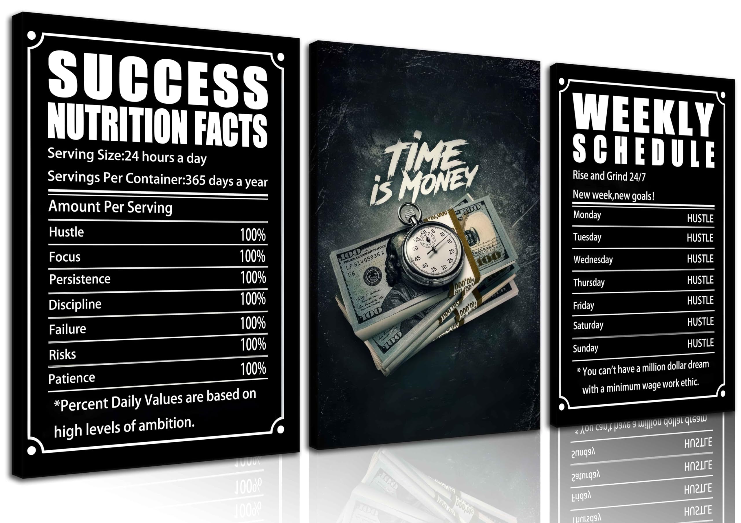 Amazon.com: 3Pcs Time Is Money Wall Art Success Nutrition Facts Posters ...