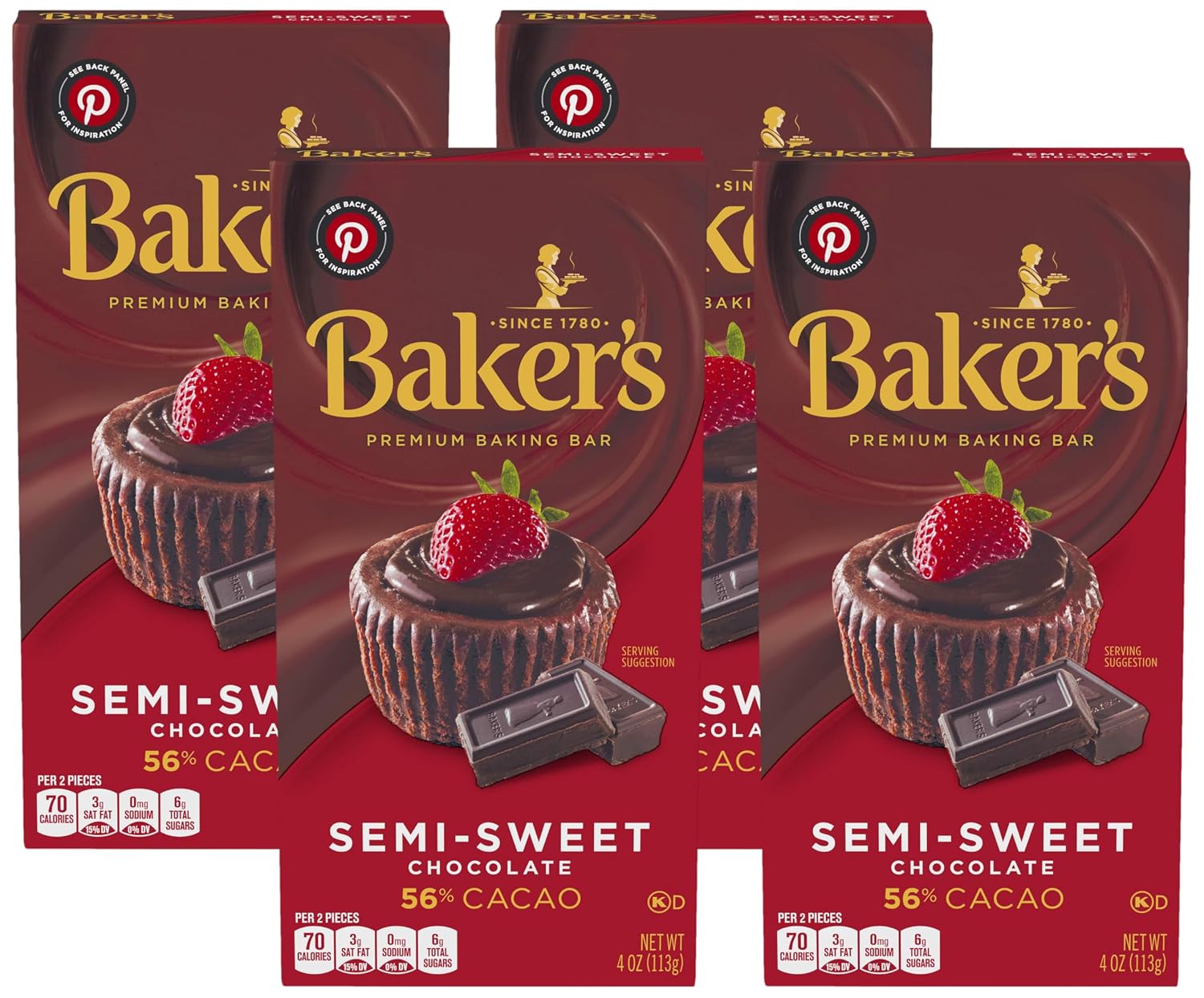 Amazon.com : Baker's, Premium Semi Sweet Chocolate Baking Bar, 4 oz ...