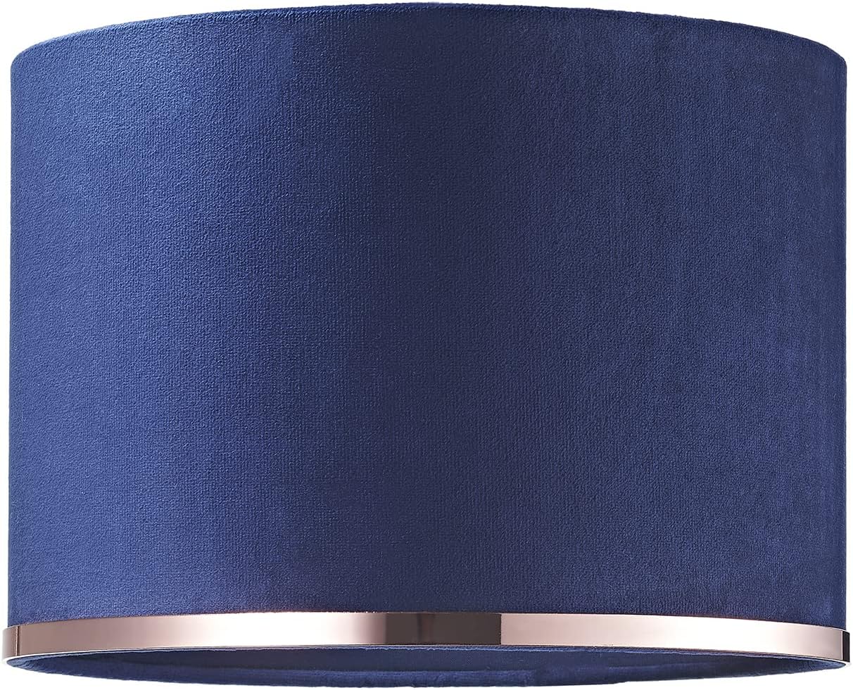 Navy Blue Velvet & Fabric Vintage Easy Fit Drum Pendant Shade with Gold ...