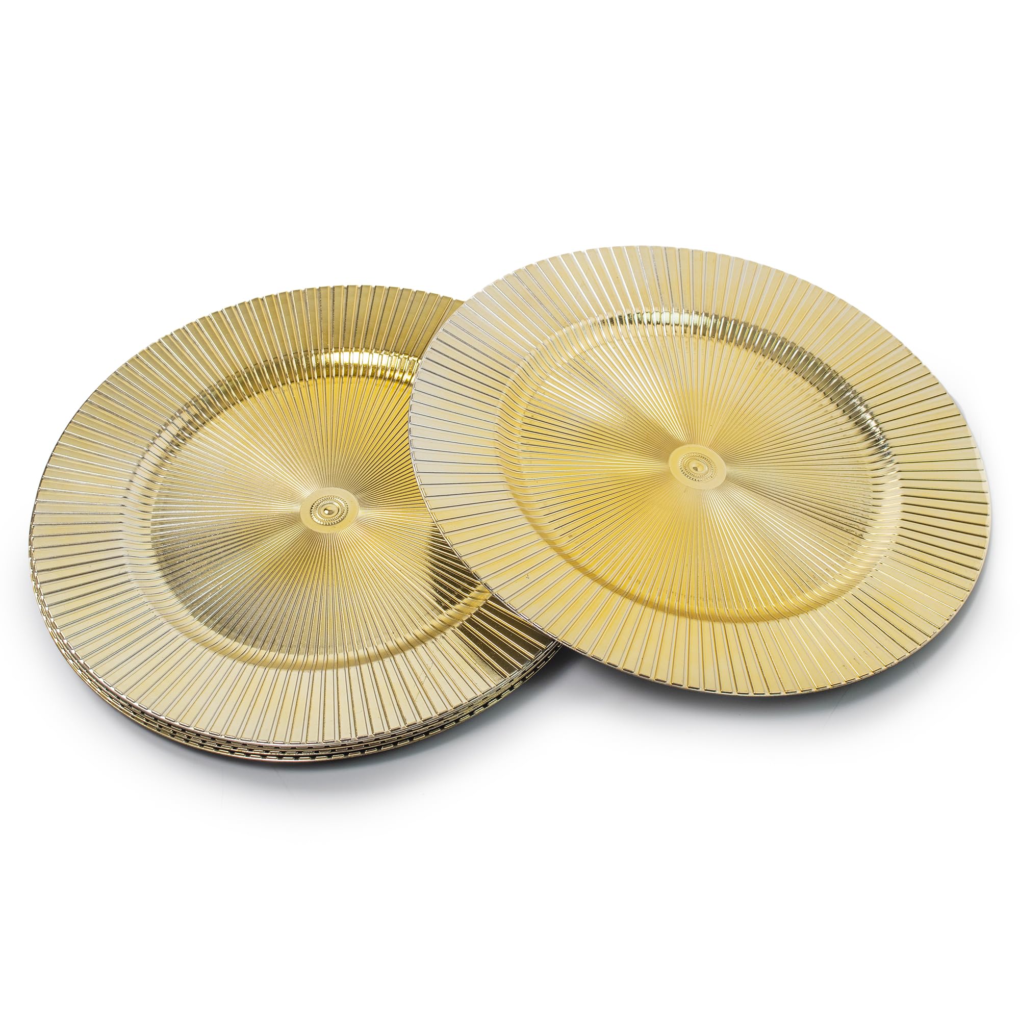 Rammento Set of 4 Shiny Gold Striped 33cm Charger Plates - Elegant ...
