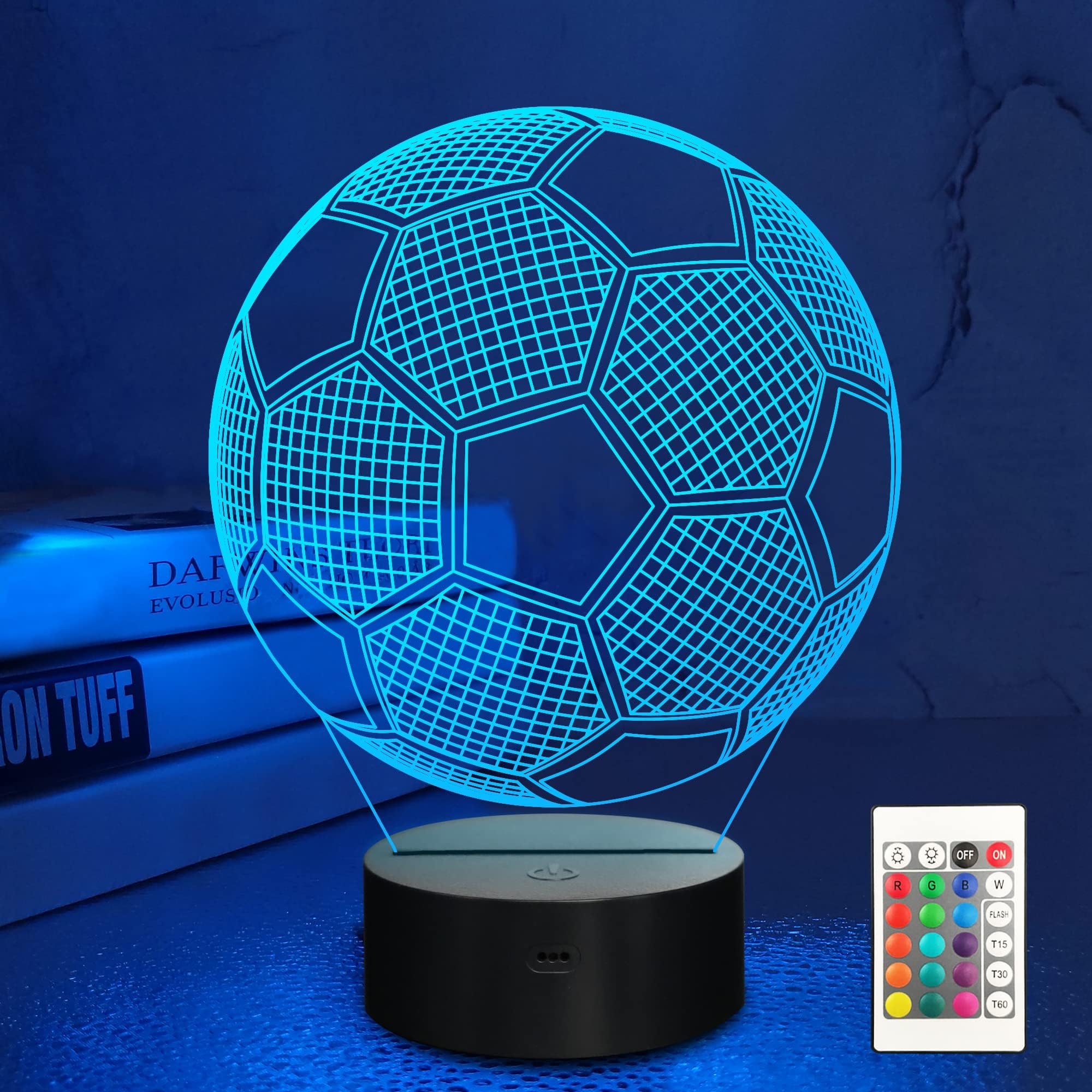 Lampeez Soccer Night Lights for Kids 3D Illusion Football Lights 16 LED ...