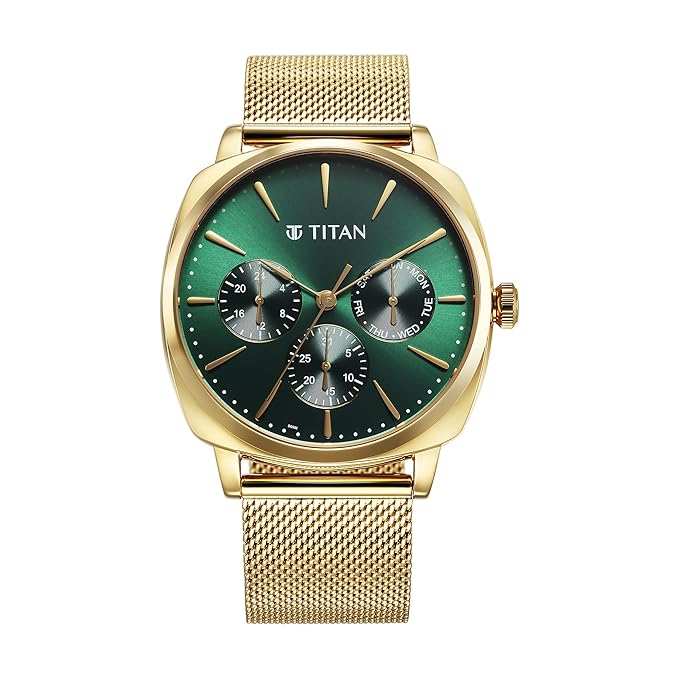 Titan Classique Suave Quartz Green Dial Golden Stainless Steel Mesh ...