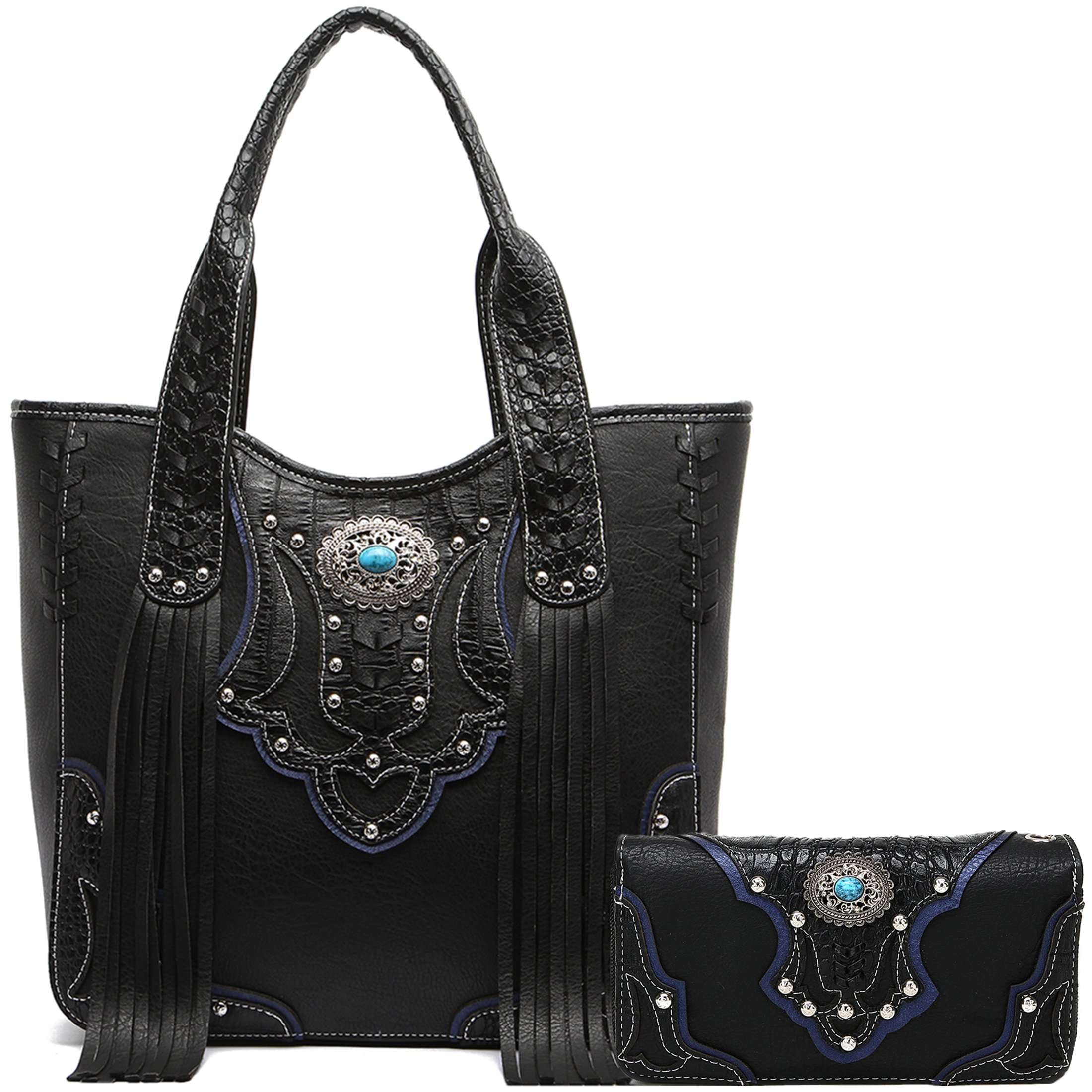 Amazon.com: Western Style Cowgirl Fringe Concealed Purse Conchos Totes ...