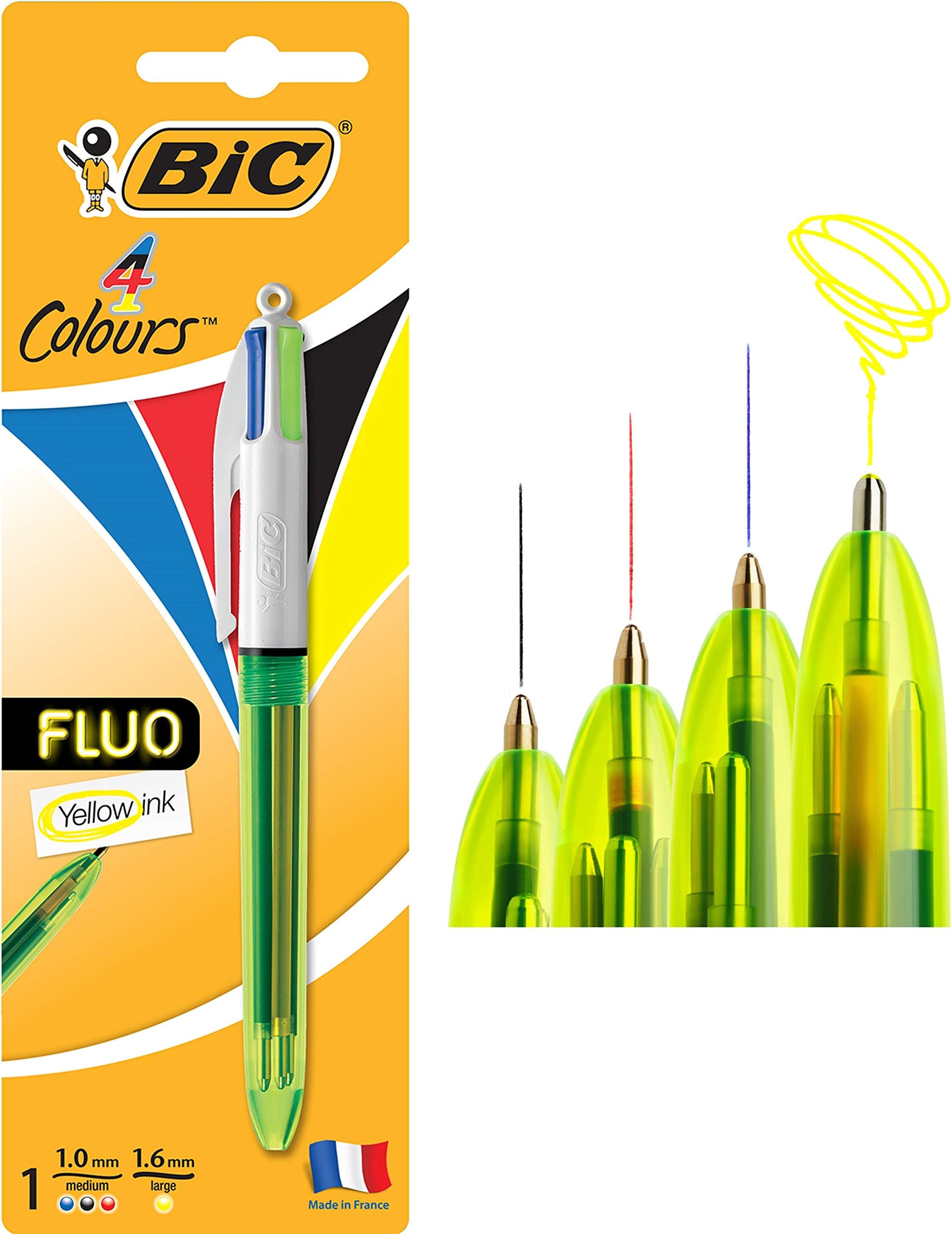 BIC 4 Colours Fluo Ballpoint Pen Black, Blue, Red and Fluorescent ...