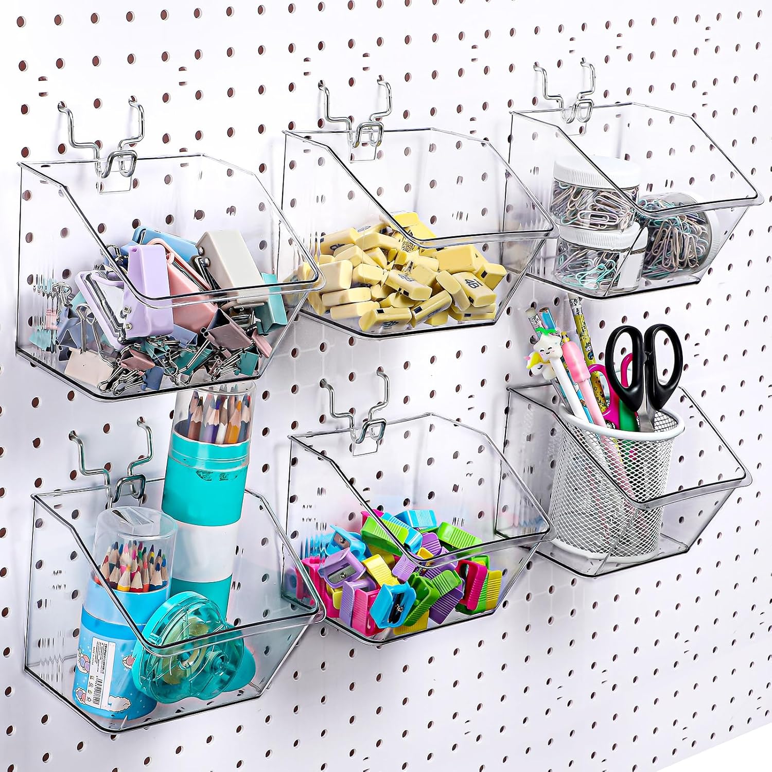 Amazon.com: Suzile 6 Pcs Pegboard Bins with Hooks Containers Bins ...