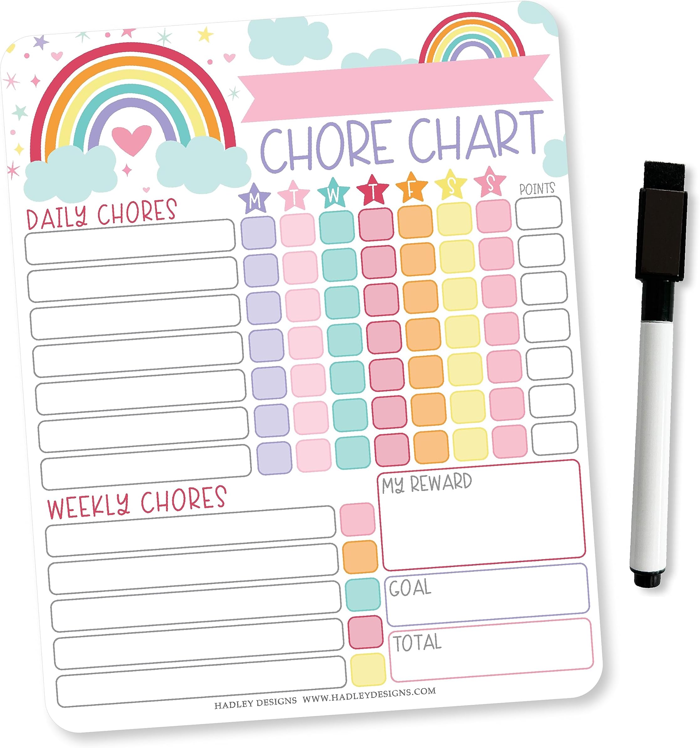 Amazon.com: Dry Erase Chore Chart for Kids Reward Chart Reusable Self ...
