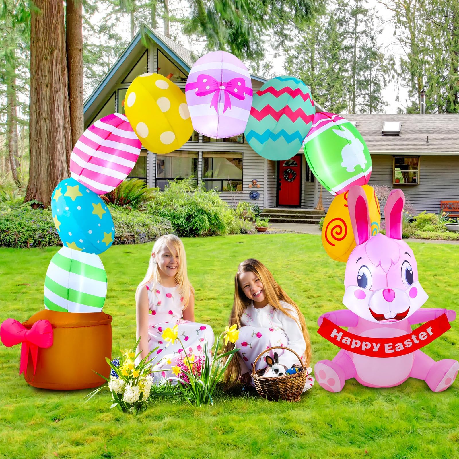 Amazon.com: Jenaai 10 FT Easter Inflatables Bunny Eggs Arch Yard ...