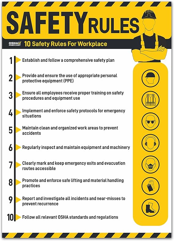 Workplace Safety Rules Poster 18'' x 24'' - OSHA Compliant Safety Rules ...