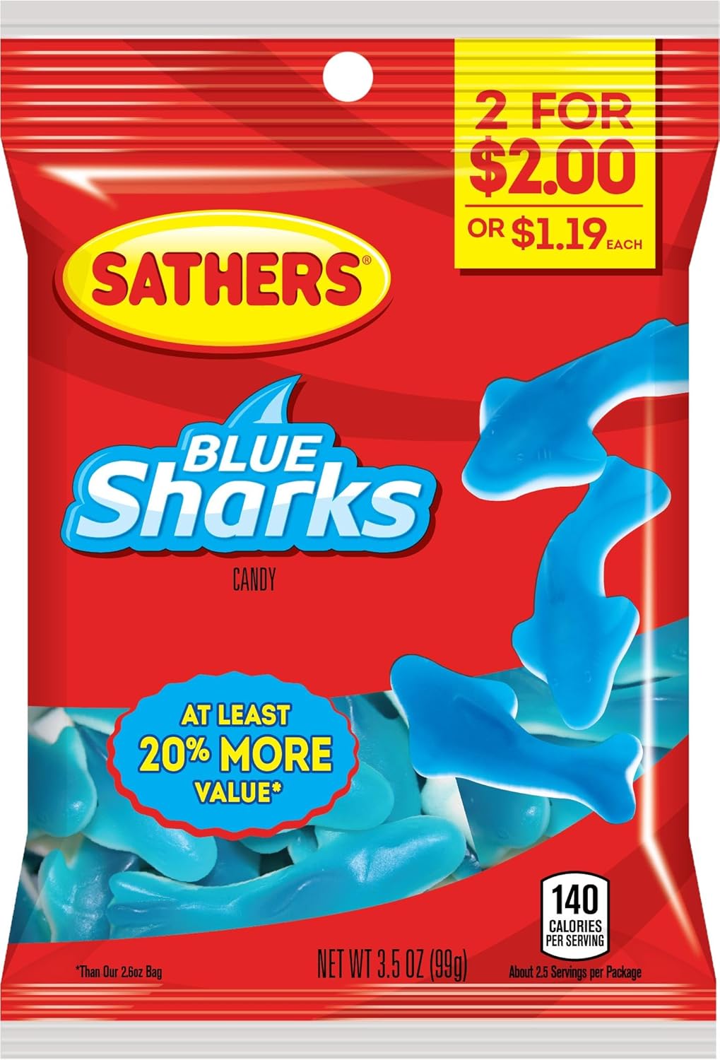Amazon.com: Sathers Blue Sharks Gummy Candy, 3.5 Ounce (Pack of 12 ...