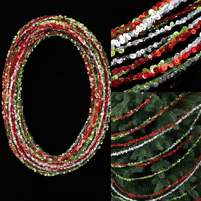 Amazon.com: Suncalla 2 Pcs 18 FT Christmas Tree Garland Glitter Red ...