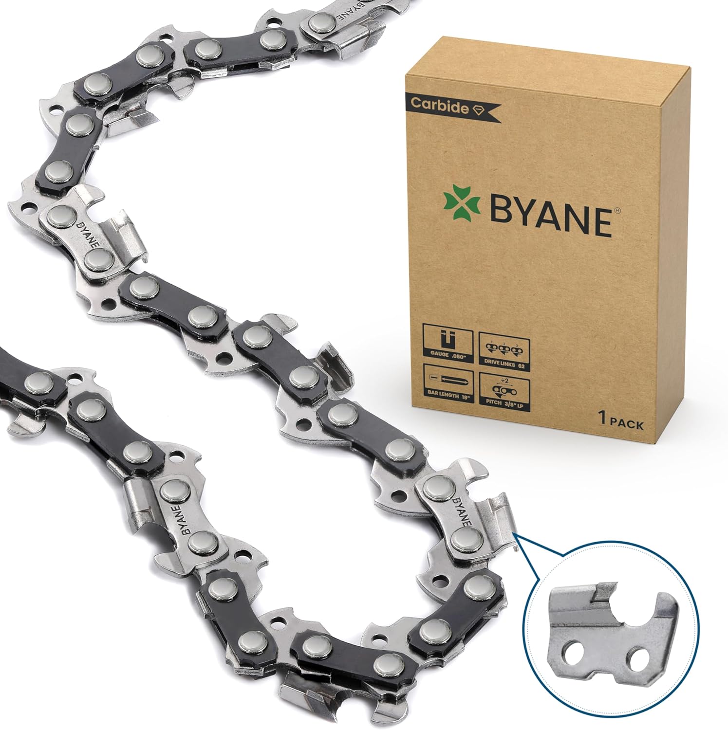 Amazon.com: BYANE Carbide Chainsaw Chain 18 Inch, 3/8" LP Pitch, 050 ...