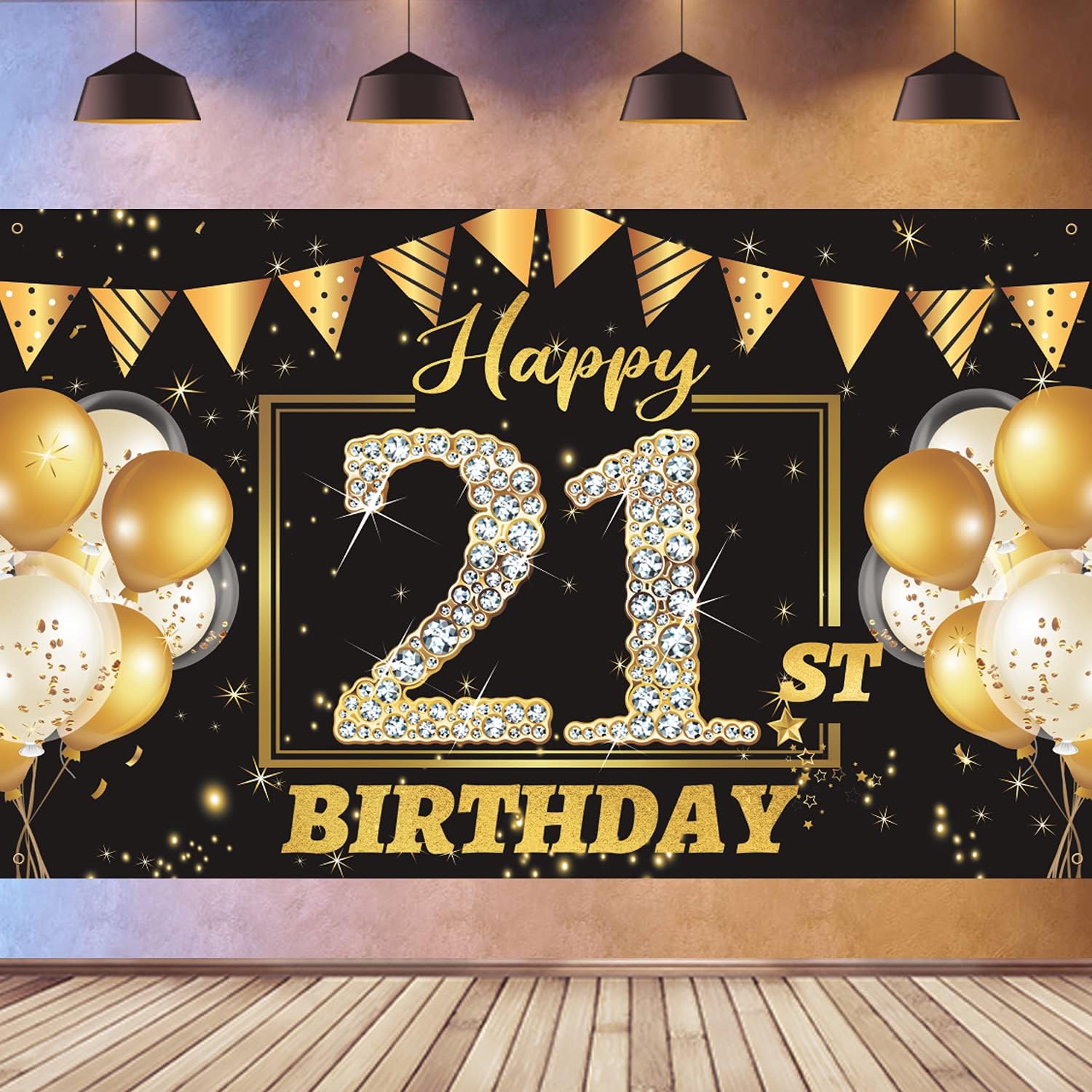 Amazon.com: 21st Birthday Decorations Backdrop Banner, Happy 21st ...