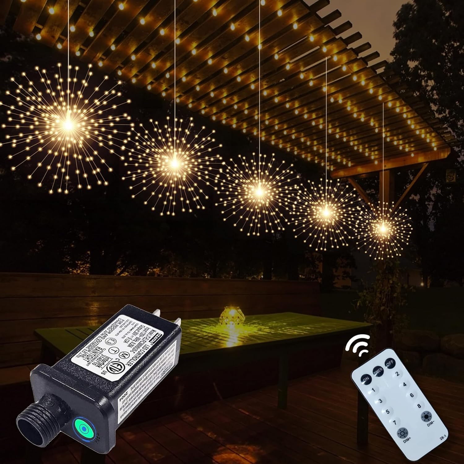 5 Pcs 1000 LED Plug-in Starburst Sphere Lights, Firework Light 8 Modes ...