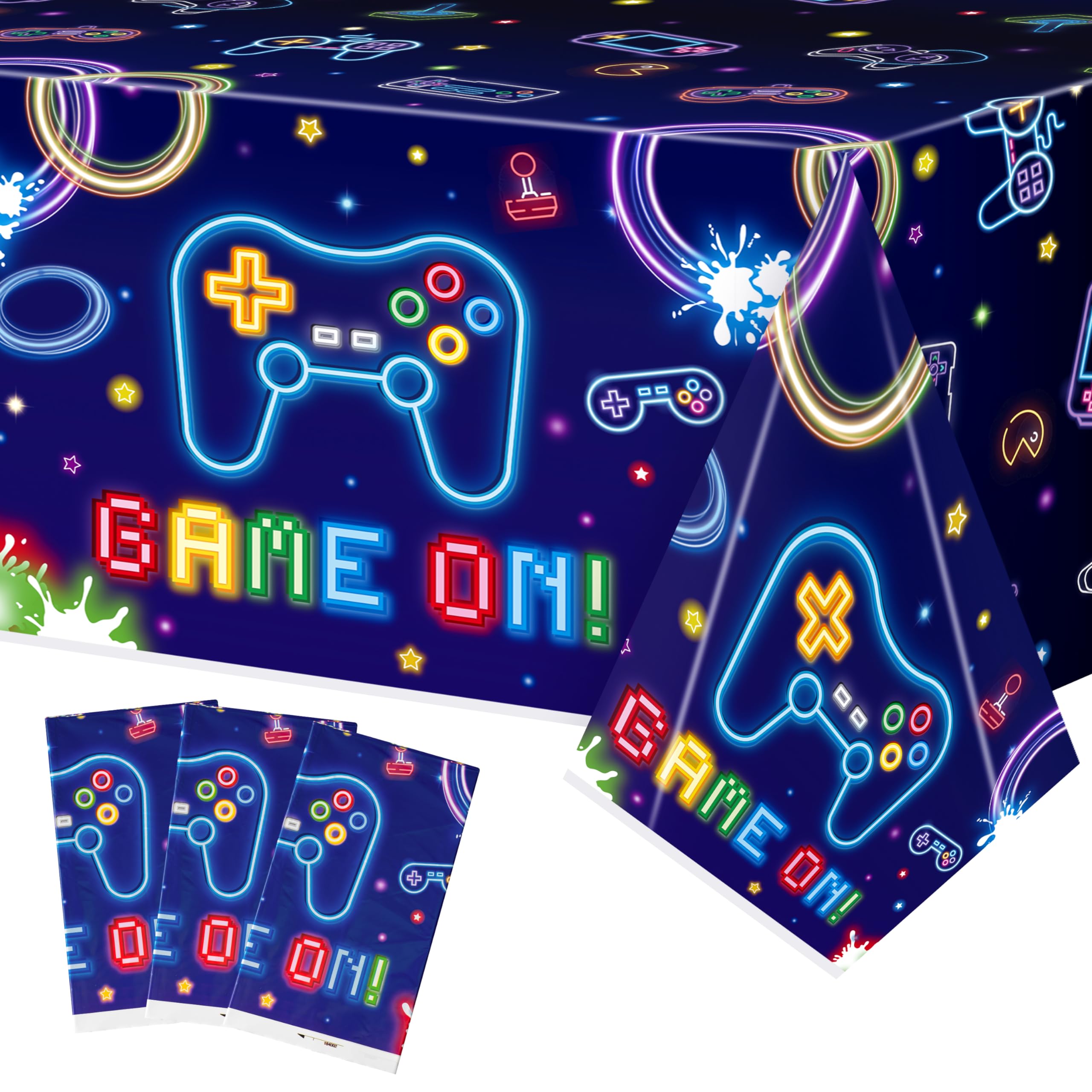 Amazon.com: 3Pcs Video Game Birthday Party Tablecloth Neon Video Game ...