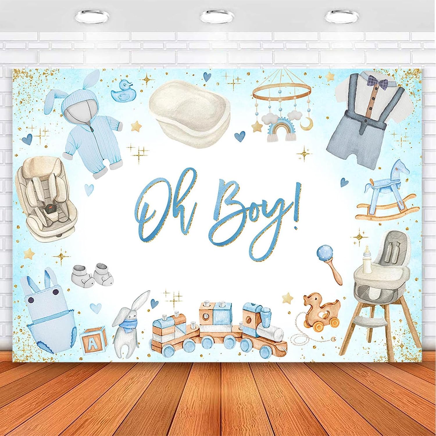 Amazon.com : Avezano Oh Boy Baby Shower Backdrop Blue Clothing Children ...