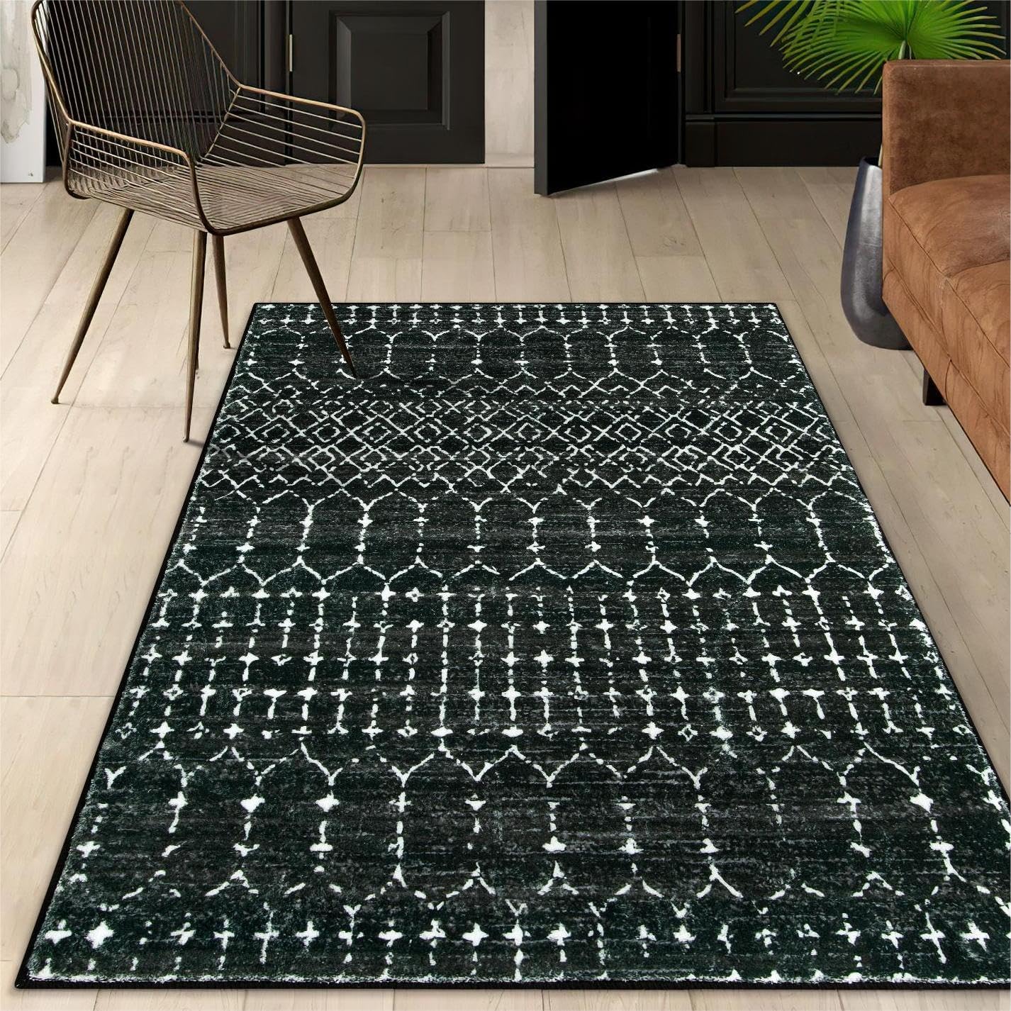 Amazon.com: Lahome Moroccan Black Rug for Bedroom - Washable Area Rugs ...