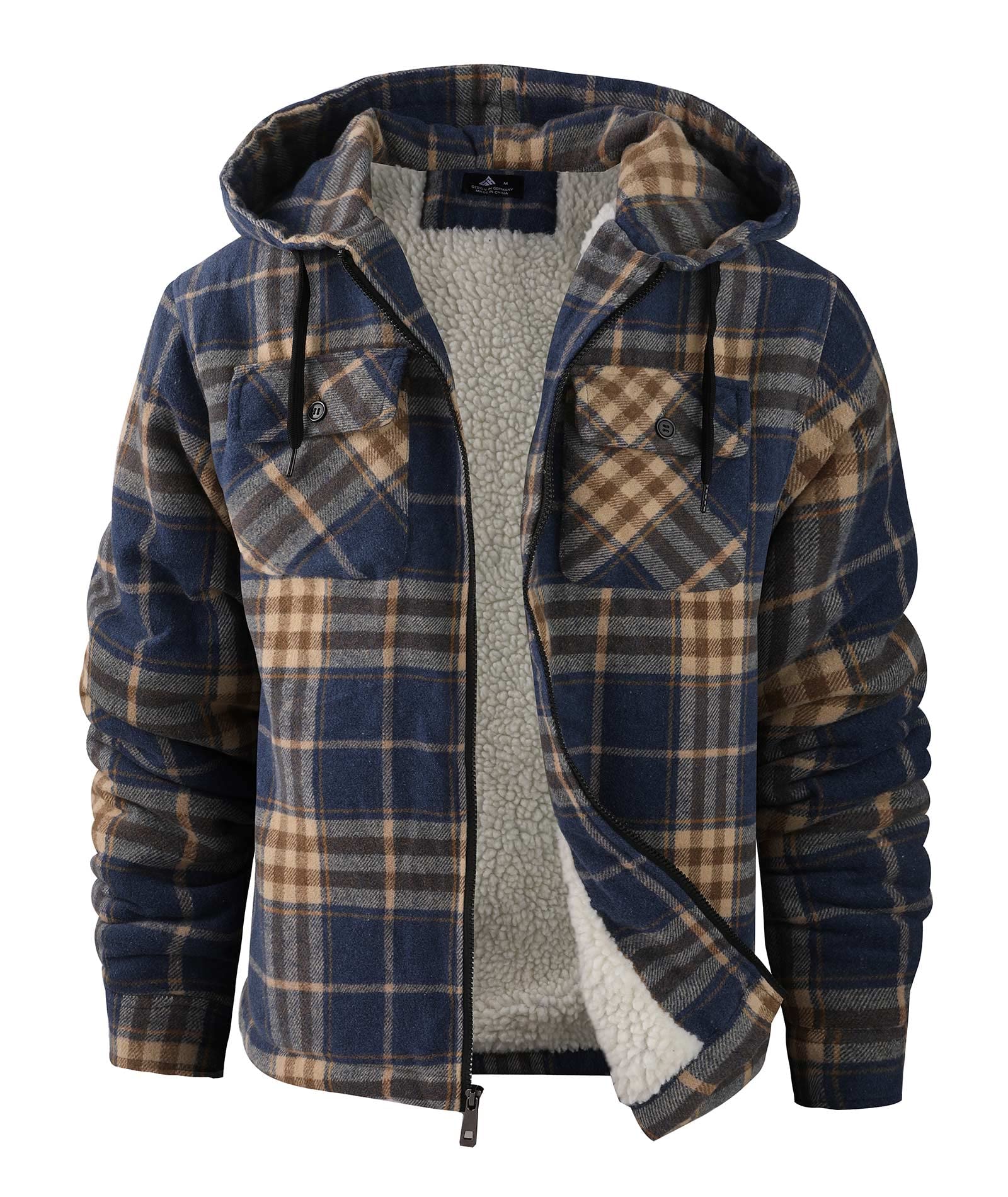 SCODI Plaid Shirt Jacket for Men Flannel Winter Coat Thick Sherpa Lined ...