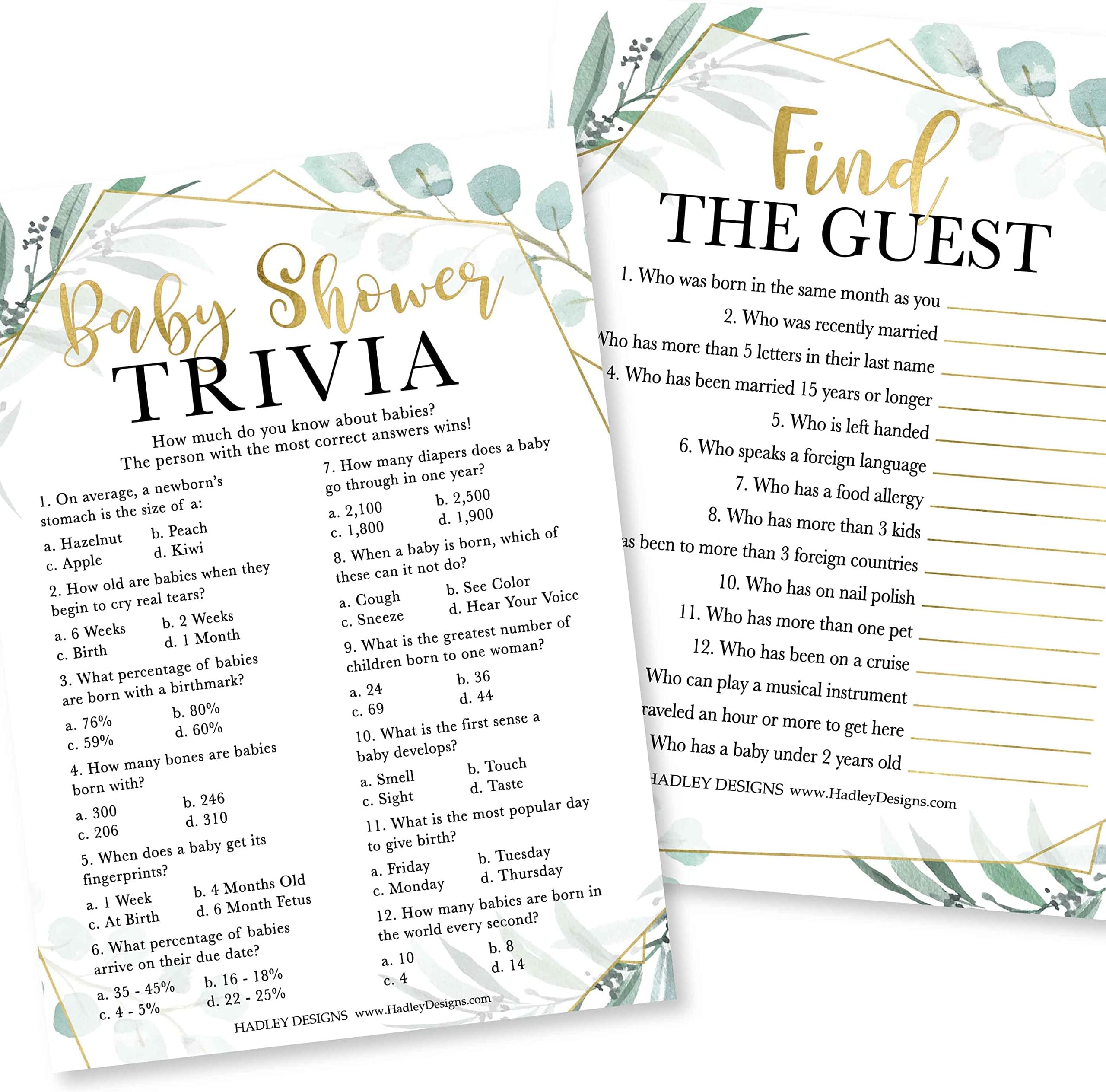 Amazon.com: Find the Guest Baby Shower Games, Greenery, Eucalyptus Themed - 30 Game Card Set ...