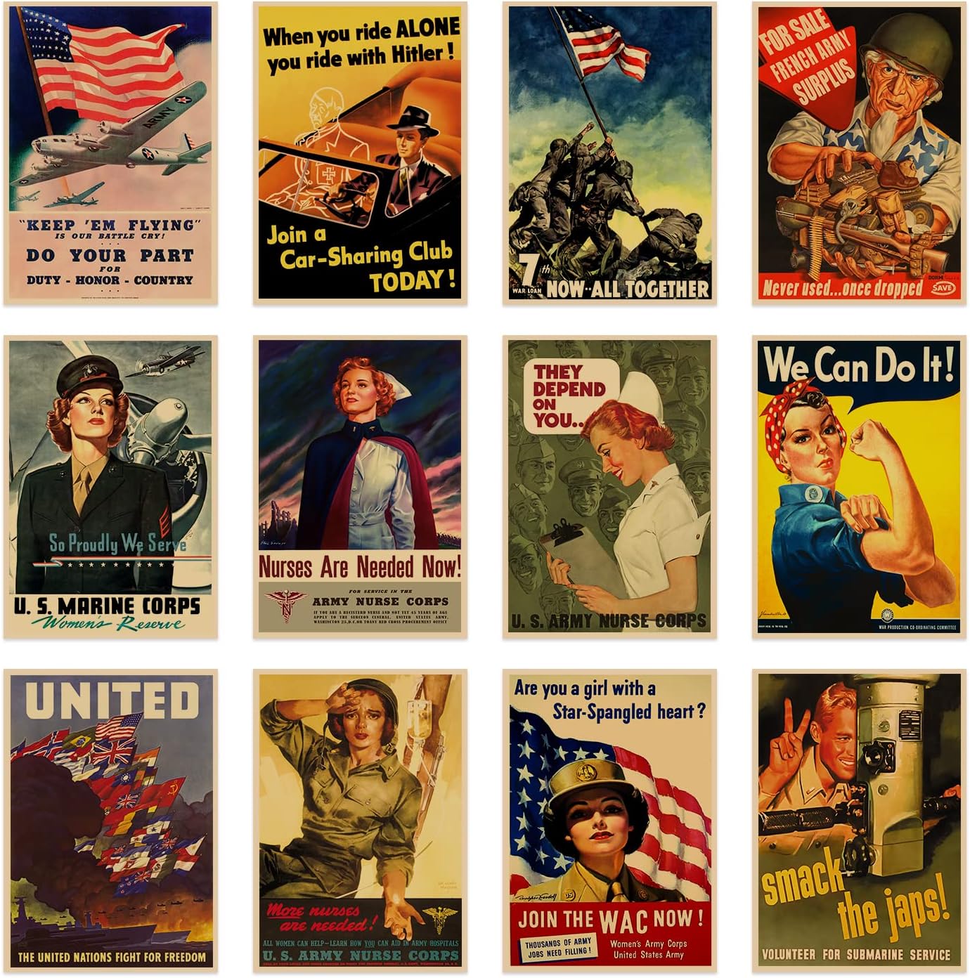 Amazon.com: World War II U.S. Vintage Posters for Room Aesthetic Retry ...