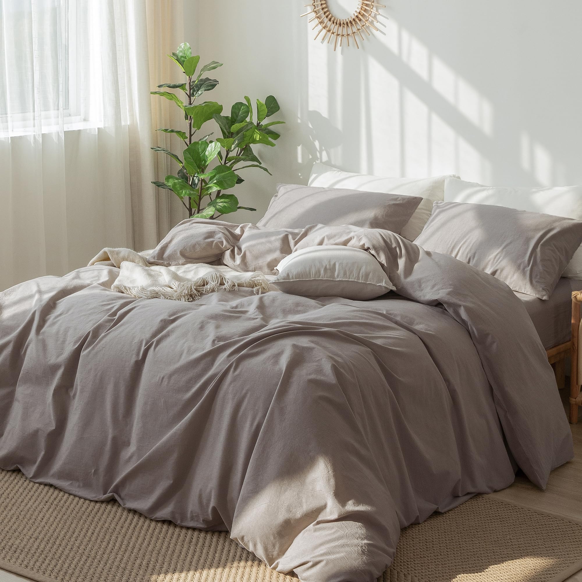 MooMee Bedding Duvet Cover Set 100% Washed Cotton Linen Like Textured ...