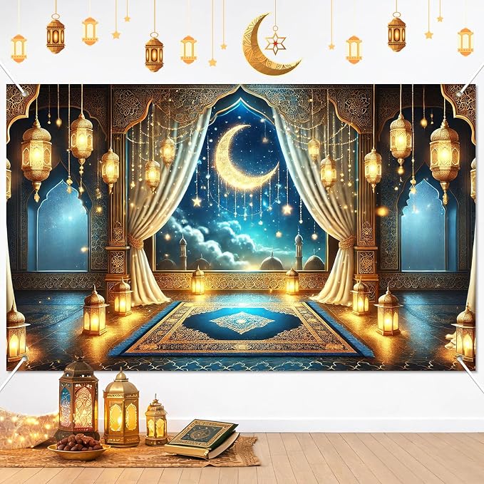 Amazon.com: BlissYard Ramadan Decorations Banner Lantern Moon Backdrop ...