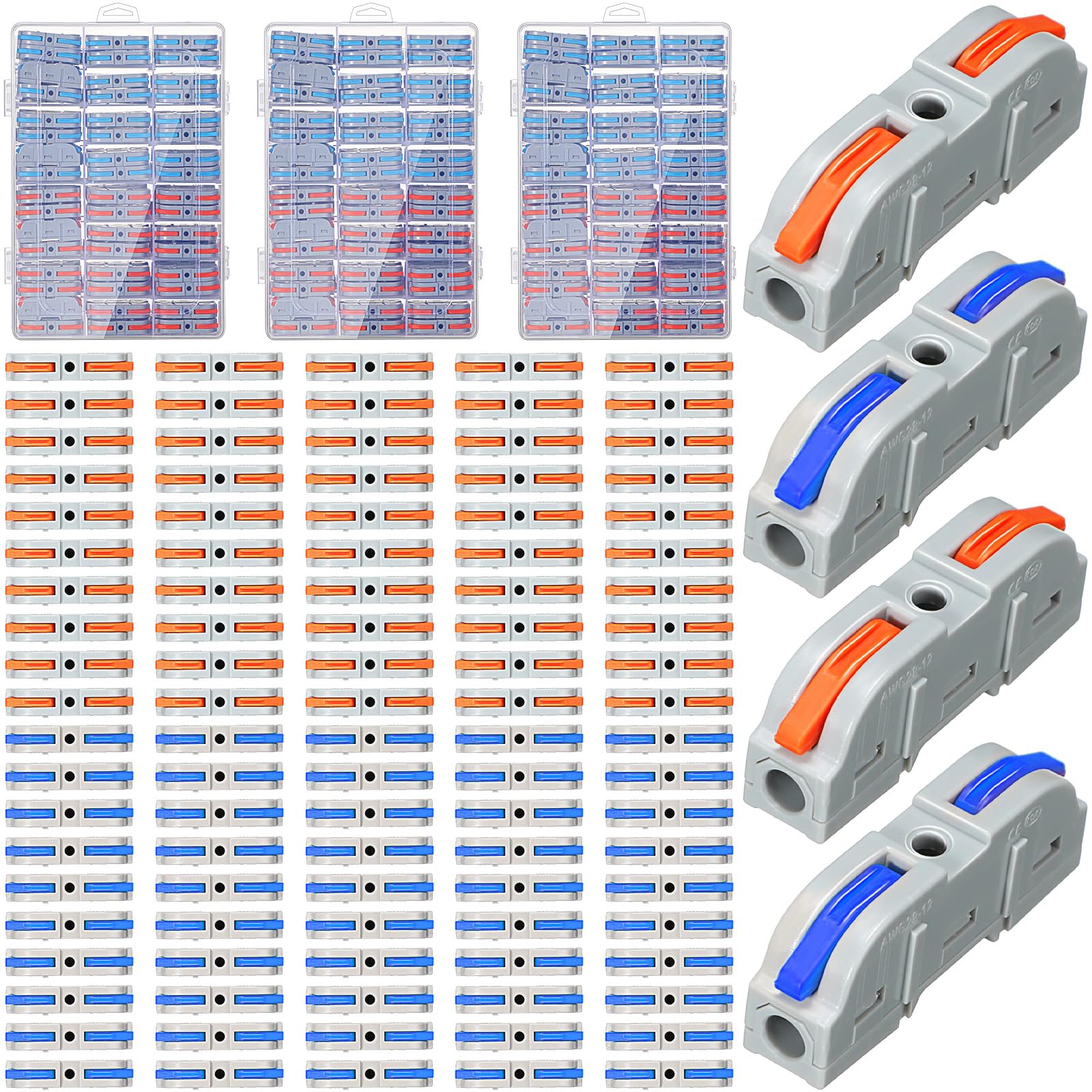 Snapklik.com : 300 Pcs Lever Wire Connectors 1 To 1 Inline Conductor ...